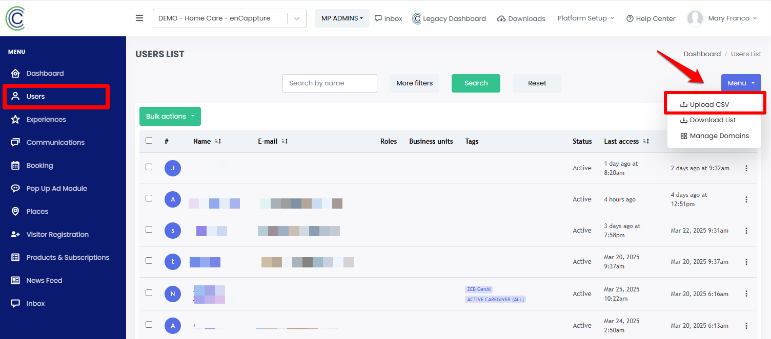 Adding Users via Bulk Upload